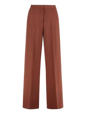 Pinko Textured High-waist Wide-leg Trousers - Brown