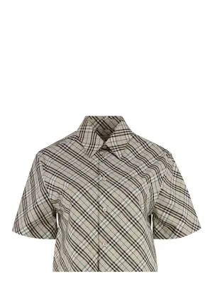 Burberry Checkered Cropped Cotton Shirt With Pocket - Grey