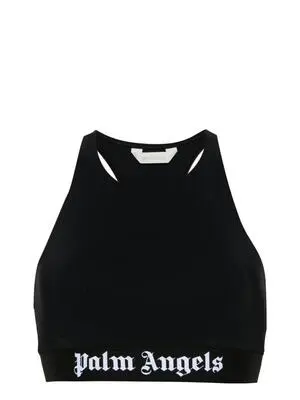 Palm Angels Technical Fabric Crop Top With Logoed Elastic Waistband - Black