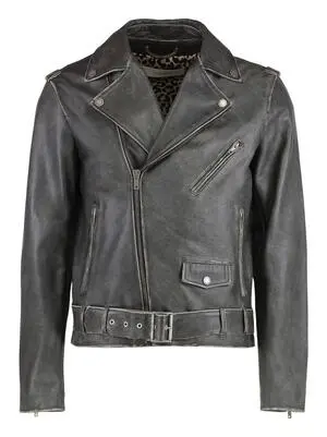 GOLDEN GOOSE Distressed Leather Biker Jacket - Black