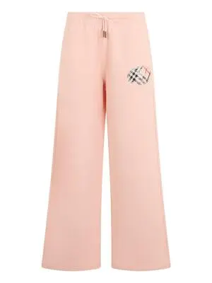 Burberry Cotton Wide Leg Trousers With Embroidered Logo - Pale Pink
