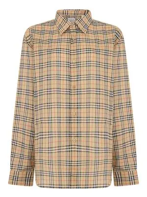 Burberry Checkered Long-sleeve Button-front Shirt - Beige
