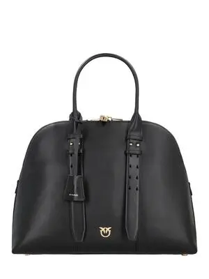 Pinko Maxi Leather Bowling Handbag With Double Zip And Padlock Detail - Black