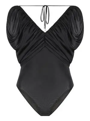 Pinko Gathered Bodysuit With Lace-up Detail - Black
