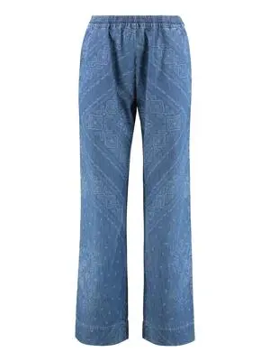 Pinko Printed Cotton Trousers With Side Pockets - Denim