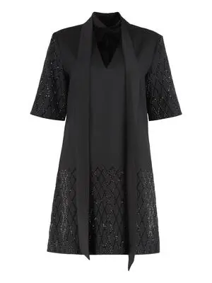 Pinko T-shirt Dress With Rhinestone Geometric Embellishment And Scarf - Black