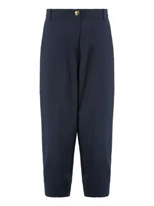 Pinko Wool-blend Loose-fit Trousers With Button-and-zip Closure - Blue