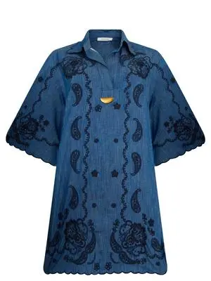 Zimmermann Embroidered Mini Dress - Denim