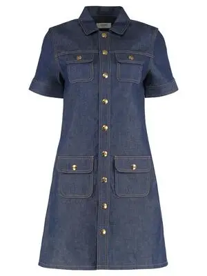 Celine Mini Shirt Dress In Raw Wash - Denim