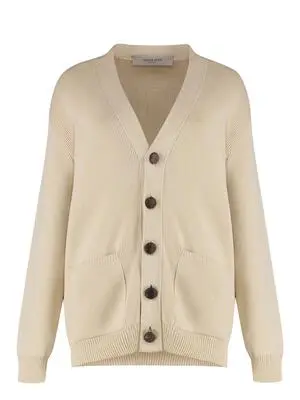 GOLDEN GOOSE Golden Goose Cotton V-Neck Button-Front Cardigan With Pockets Beige