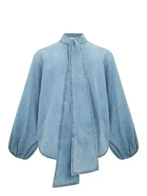 Zimmermann Bow Front Puff Sleeve Blouse - Denim