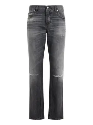 Dolce & Gabbana Straight Cut Faded Denim Jeans - Grey