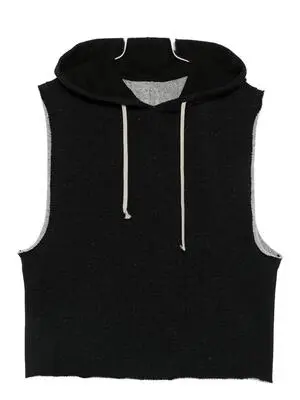 Rick Owens Drawstring Hood Sweatshirt Vest - Nero
