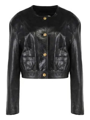 HALFBOY Padded Shoulder Leather Jacket - Black