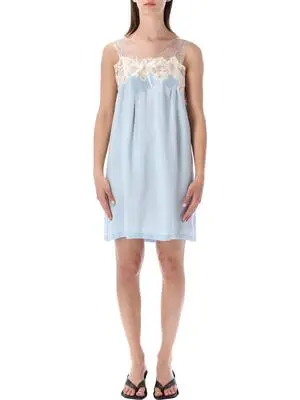 MAISON MARGIELA Lace Detail Cupro Dress - Blue