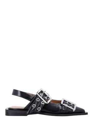 GANNI Ballerinas With Silver-tone Buckles - Black