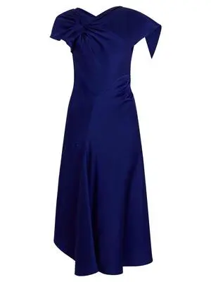 Victoria Beckham Asymmetrical Knot Detail Midi Dress - Blue