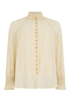 Zimmermann ZIMMERMANN Cotton-Silk High Collar Button-Front Blouse Ivory
