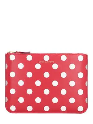 Comme Des Garçons Polka Dot Leather Mini Flat Pouch - Red