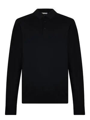PAOLO PECORA Knit Long-sleeve Polo With Button-front Collar - Black
