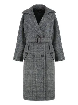 MAX MARA WEEKEND MAX MARA "Sestri" Double-Breasted Checked Wool Blend Coat