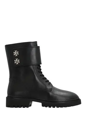 Tory Burch Leather Ankle Boots With Lug Sole And Turnlock Detail - Black