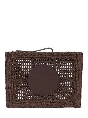 Tory Burch TORY BURCH Ella Crochet Straw Top Handle Purse Brown