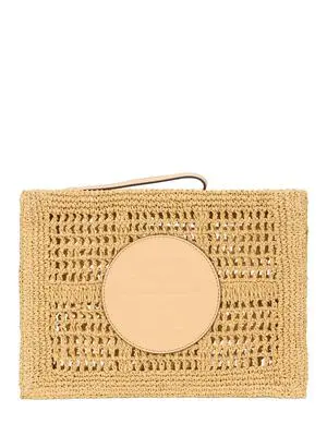 Tory Burch Raffia Crochet Mini Pouch Handheld Bag - Beige