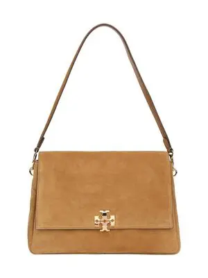 Tory Burch Suede Shoulder Bag With Metallic Detail - Camel