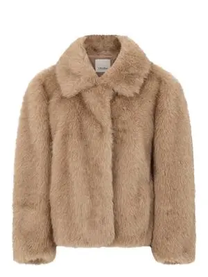 Max Mara Faux Fur Jacket With Wide Collar - Beige