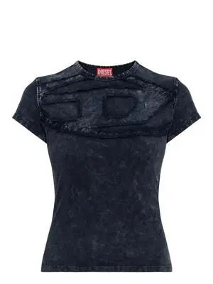 DIESEL® Cotton-blend Crew Neck T-shirt With Front Logo - Blu