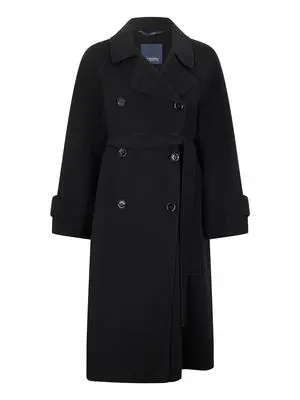 Max Mara Long Virgin Wool Double-breasted Coat With Belt - Black