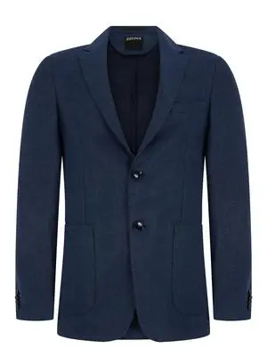 Zegna Cotton T-shirt Blazer With Notched Collar - Blue