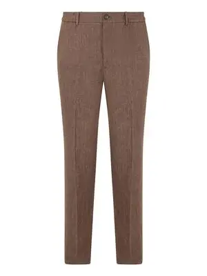 SLOWEAR Tailored Linen Tapered Fit Trousers - Brown