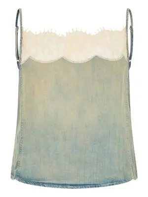 DIESEL® Sleeveless Denim Top With Lace Trim - Light Blue