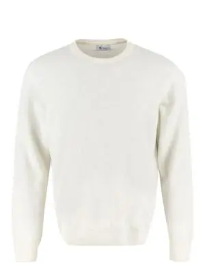 THE ALPHABET Wool-cashmere Blend Crew-neck Pullover With Ribbed Trim - Ivory