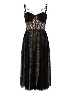 Elisabetta Franchi Lace Maxi Dress With Molded Cups - Black