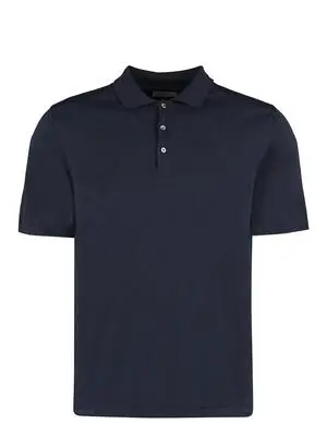 THE ALPHABET The Cotton Knit Polo Shirt With Side Slit Hemline - Blue