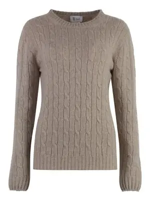 THE ALPHABET Cashmere & Silk Blend Cable-knit Crewneck Sweater - Beige