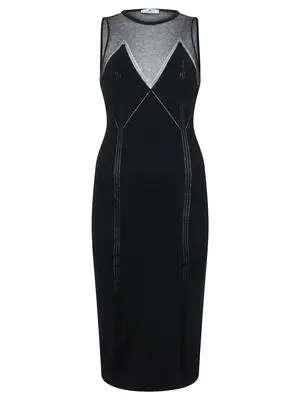 Elisabetta Franchi Fitted Knit Dress With Sheer Panel - Black