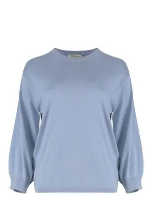 Max Mara S MAX MARA Amico Ribbed Virgin Wool Sweater Light Blue