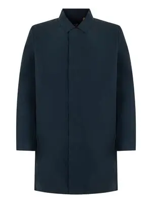 K-WAY Long Cotton Blend Jacket With Hidden Closure - Blue