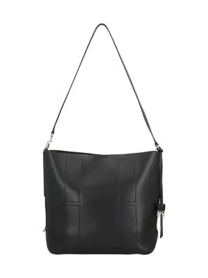 Hogan Leather Hobo Handbag With Removable Logo Charm And Clutch - Black