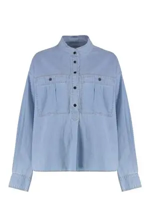 MARANT ETOILE Cotton Band Collar Blouse With Flap Pockets - Denim