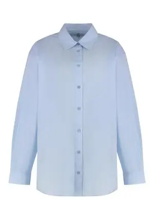 TOTEME Cotton Long Sleeve Button Front Shirt - Light Blue