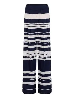 Veronica Beard Printed Linen-blend Wide-leg Pants With Crossover Belt - Blue