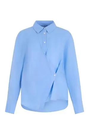Veronica Beard Asymmetrical Crossover Button-front Shirt - Light Blue