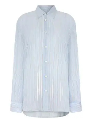 Dries Van Noten Dries Van Noten Cupro Striped Shirt With Classic Collar Light Blue