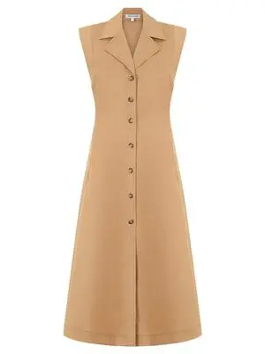 Veronica Beard VERONICA BEARD Sleeveless Button-Front Midi Dress Beige