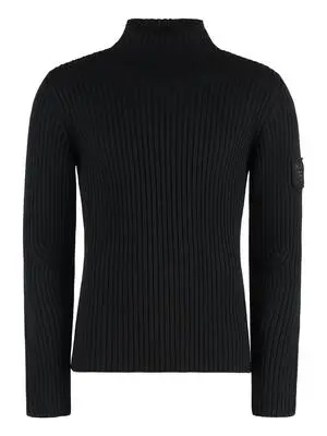 Prada Virgin Wool Ribbed Turtleneck Sweater - Black